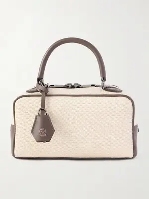 Brunello Cucinelli Mini Leather-trimmed Raffia Shoulder Bag - Cream