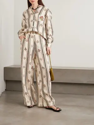 Agua Bendita Tota Andes Floral-print Linen Wide-leg Pants