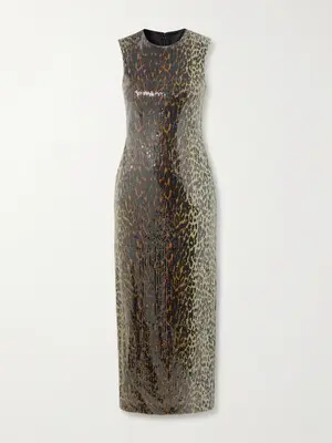 Alex Perry Leopard-print Sequined Midi Dress - Animal Print
