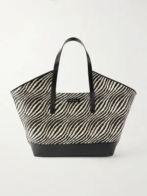 Marni Waves Leather-trimmed Jacquard Faux Raffia Tote - Black