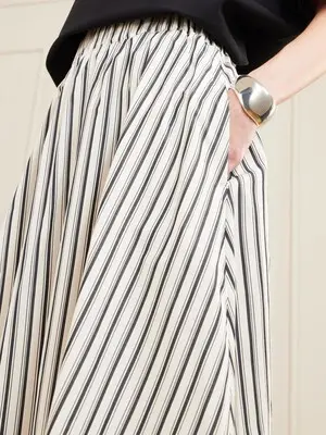 Maria Mcmanus Striped Organic Cotton-poplin Midi Circle Skirt