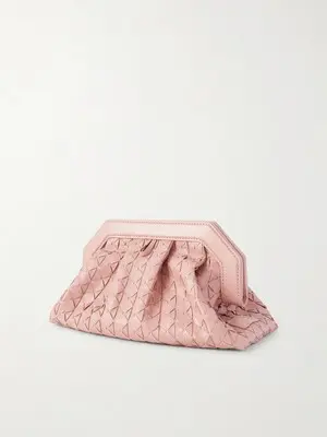 SERAPIAN Secret Mini Embellished Woven Leather Clutch - Pink