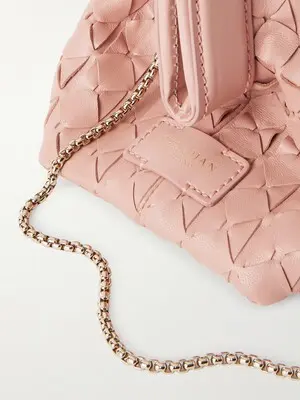 SERAPIAN Secret Mini Embellished Woven Leather Clutch - Pink