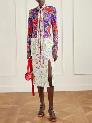 Acne Studios Floral-print Crepe Midi Dress With Scarf Detail - Multi