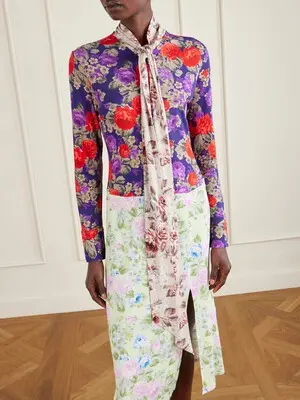 Acne Studios Floral-print Crepe Midi Dress With Scarf Detail - Multi