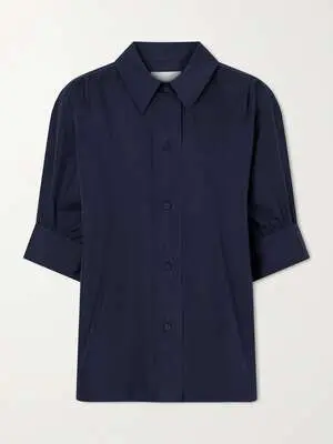 JIL SANDER Gathered Cotton-poplin Shirt - Navy