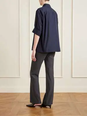 JIL SANDER Gathered Cotton-poplin Shirt - Navy