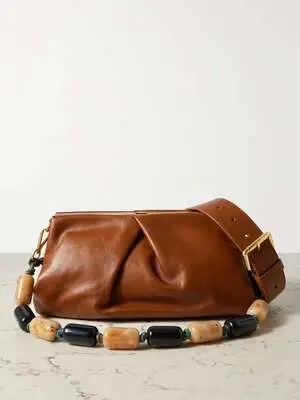 Dries Van Noten Pleated Leather Shoulder Bag - Tan