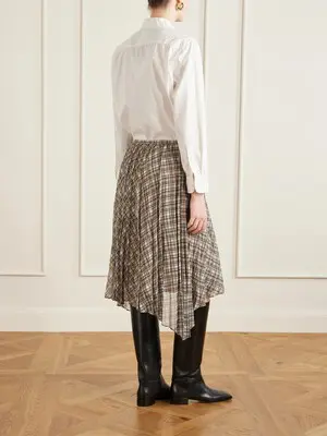 Acne Studios Asymmetric Pleated Checked Chiffon Midi Skirt