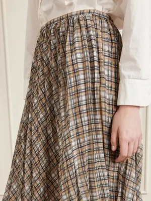 Acne Studios Asymmetric Pleated Checked Chiffon Midi Skirt