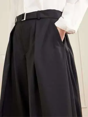 Sacai Belted Pleated Crepe Wide-leg Pants