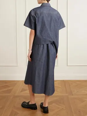 Sacai Gathered Denim Midi Shirt Dress