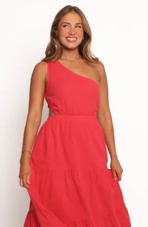 PETAL & PUP Teresa One-shoulder Cutout Cotton Midi Dress