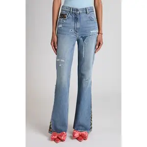 Valentino Garavani Patched And Distressed Flare Leg Jeans - Denim
