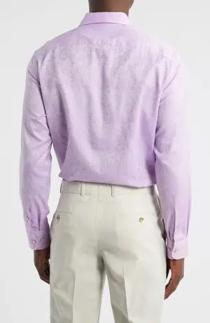 Etro Roma Regular Fit Violet Paisley Jacquard Cotton Dress Shirt