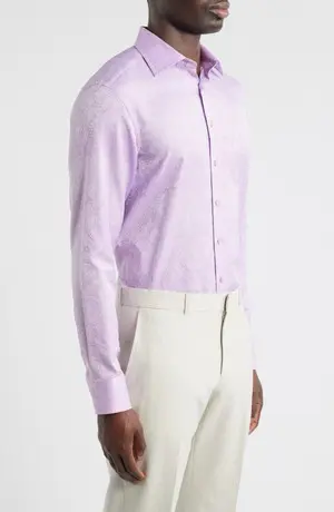 Etro Roma Regular Fit Violet Paisley Jacquard Cotton Dress Shirt