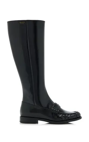 Prada Leather Knee High Boots - Black