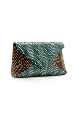 Dries Van Noten Printed Leather Envelope Clutch - Blue