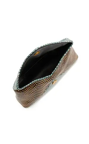 Dries Van Noten Printed Leather Envelope Clutch - Blue