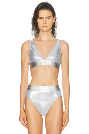 Versace Lycra Metallic Bikini Top - Silver