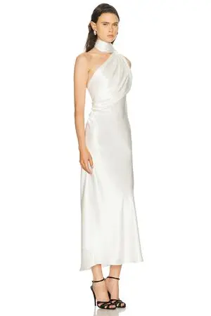 SEV Draped Scarf Neck Satin Dress