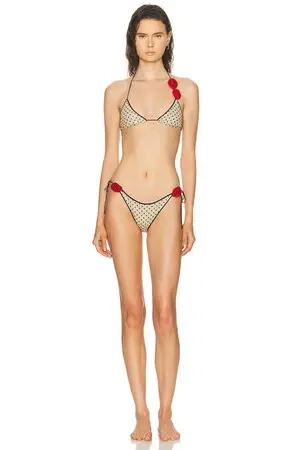 Oseree Lumiere Rose Pois Microkini Bikini Set - Black Pois