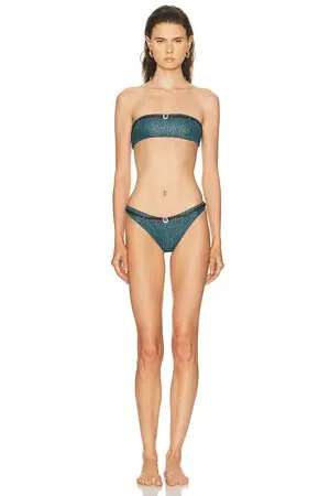 Oseree Lumiere Micro Belt Bikini Set - Peacock & Chocolate