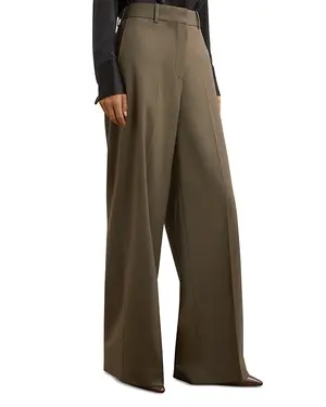 REISS Petite Solene Wide Leg Pants - Green