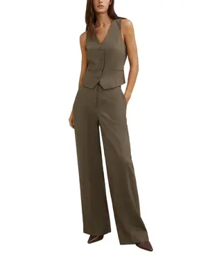 REISS Petite Solene Wide Leg Pants - Green