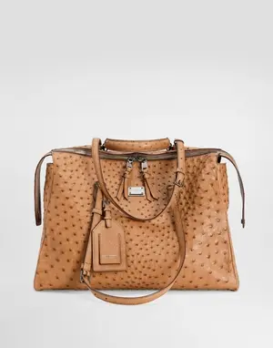 Dolce & Gabbana Vittoria Ostrich Leather Handbag - Beige