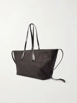 Balmain Track Leather-trimmed Raffia Tote