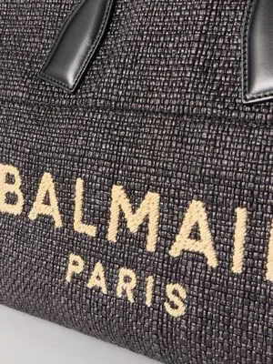 Balmain Track Leather-trimmed Raffia Tote
