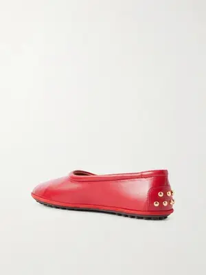 TOD'S Studded Glossed-leather Ballet Flats - Red