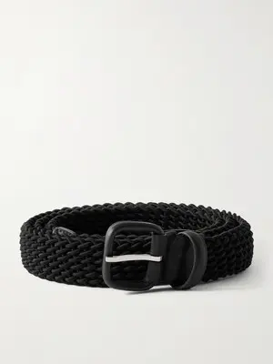 Charvet 2.7cm Leather-trimmed Woven Cord Belt - Black
