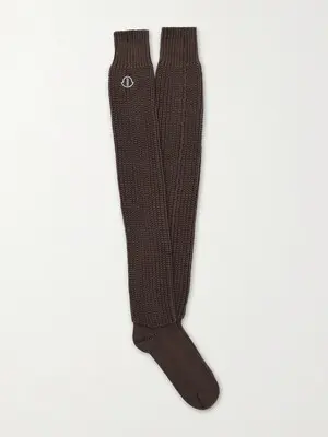 Rick Owens Logo-appliquéd Ribbed Cotton Socks - Brown