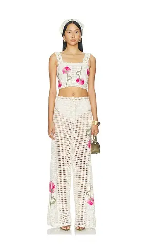 Agua Bendita Vicky Ventura Top With Floral Embroidery