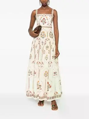 Agua Bendita Lima Andes Floral Print Tiered Maxi Dress - Neutrals