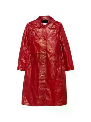 Nour Hammour Croco-embossed Leather Coat