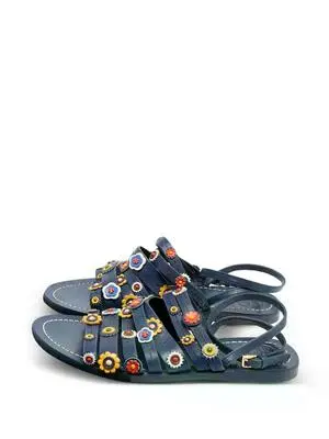 Tory Burch Ankle-wrap Floral Appliqués Sandals