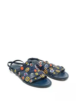 Tory Burch Ankle-wrap Floral Appliqués Sandals