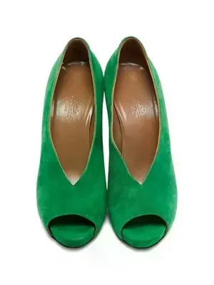 Hermès Bamboo Suede Peep-toe Pumps