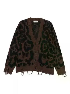 LANEUS Leopard Distressed Cardigan