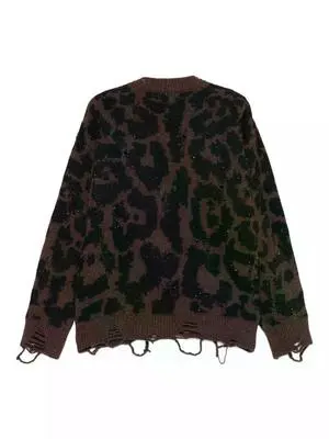 LANEUS Leopard Distressed Cardigan