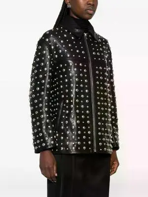 Nour Hammour Studded Leather Zip Jacket
