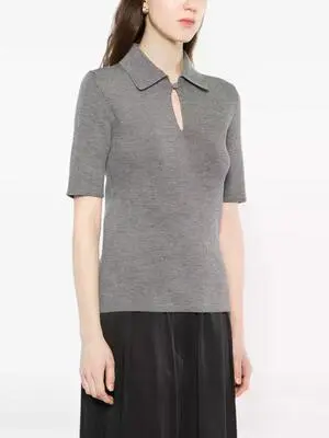 JIL SANDER Ribbed Superfine Wool Polo Top