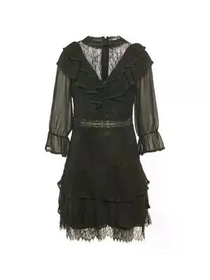 Alice + Olivia Crepe Laced Ruffled Mini Dress