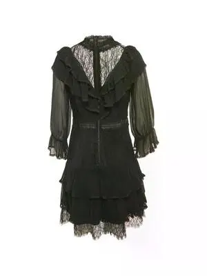 Alice + Olivia Crepe Laced Ruffled Mini Dress