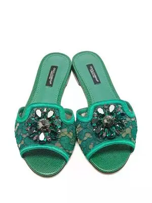 Dolce & Gabbana Lace Crystal Embellished Slides