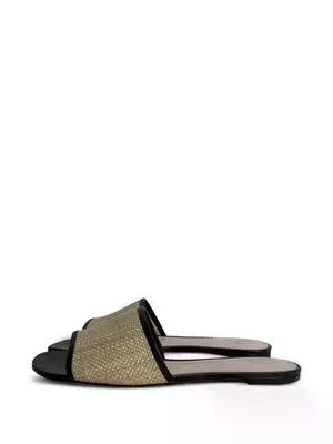 PORTE & PAIRE Leather-trim Raffia Slides