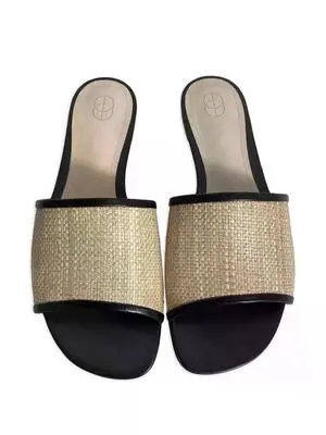 PORTE & PAIRE Leather-trim Raffia Slides